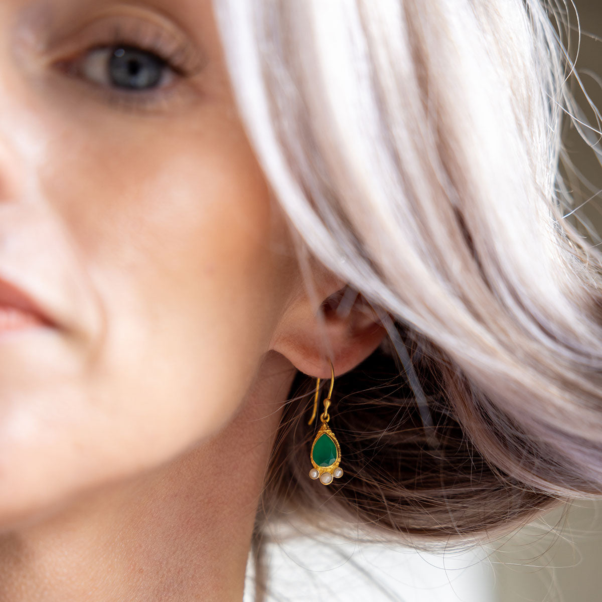 Anika Green Quartz + Pearl Drop Earrings in 18kt Gold Vermeil on ...